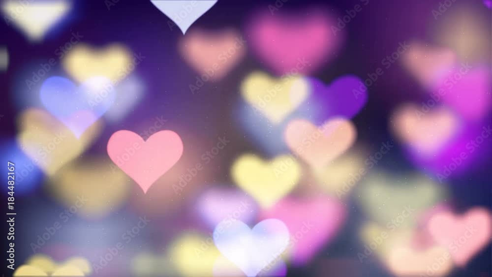 Colorful Heart Shapes Floating In Loop. Computer generated abstract ...