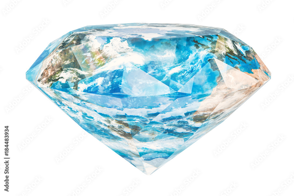 Diamond mining in the world concept. Gemstone with texture of the Earth ...