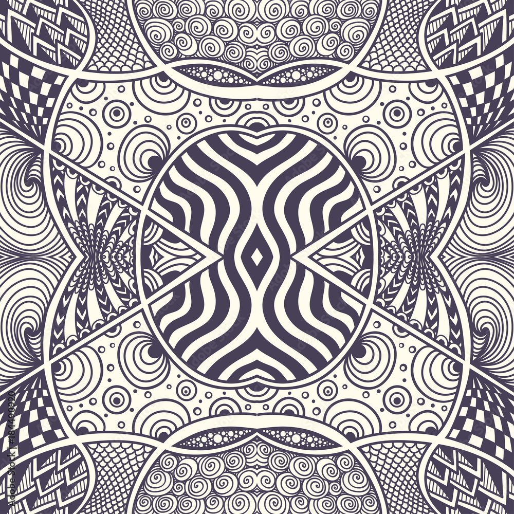 Abstract handmade Zentangle Zendoodle seamless pattern black on white ...