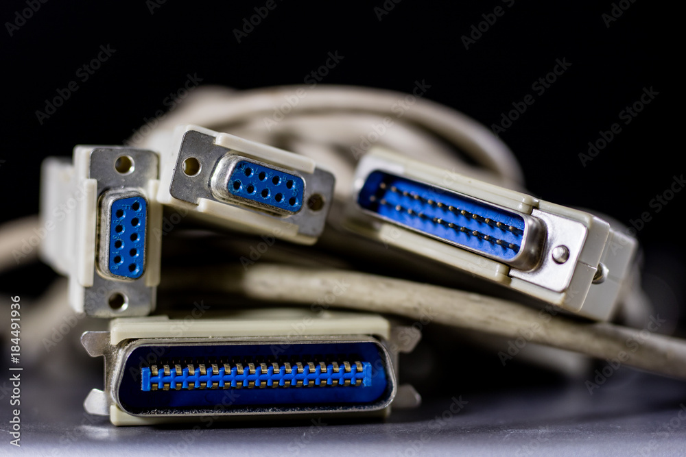 old computer wires. Cables lpt, com1 and com2 for desktop and laptop ...