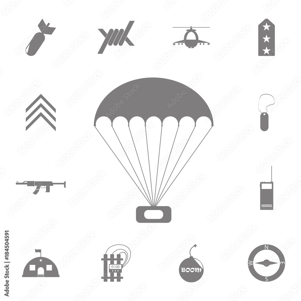 parachute with cargo icon. Set of military elements icon. Quality ...