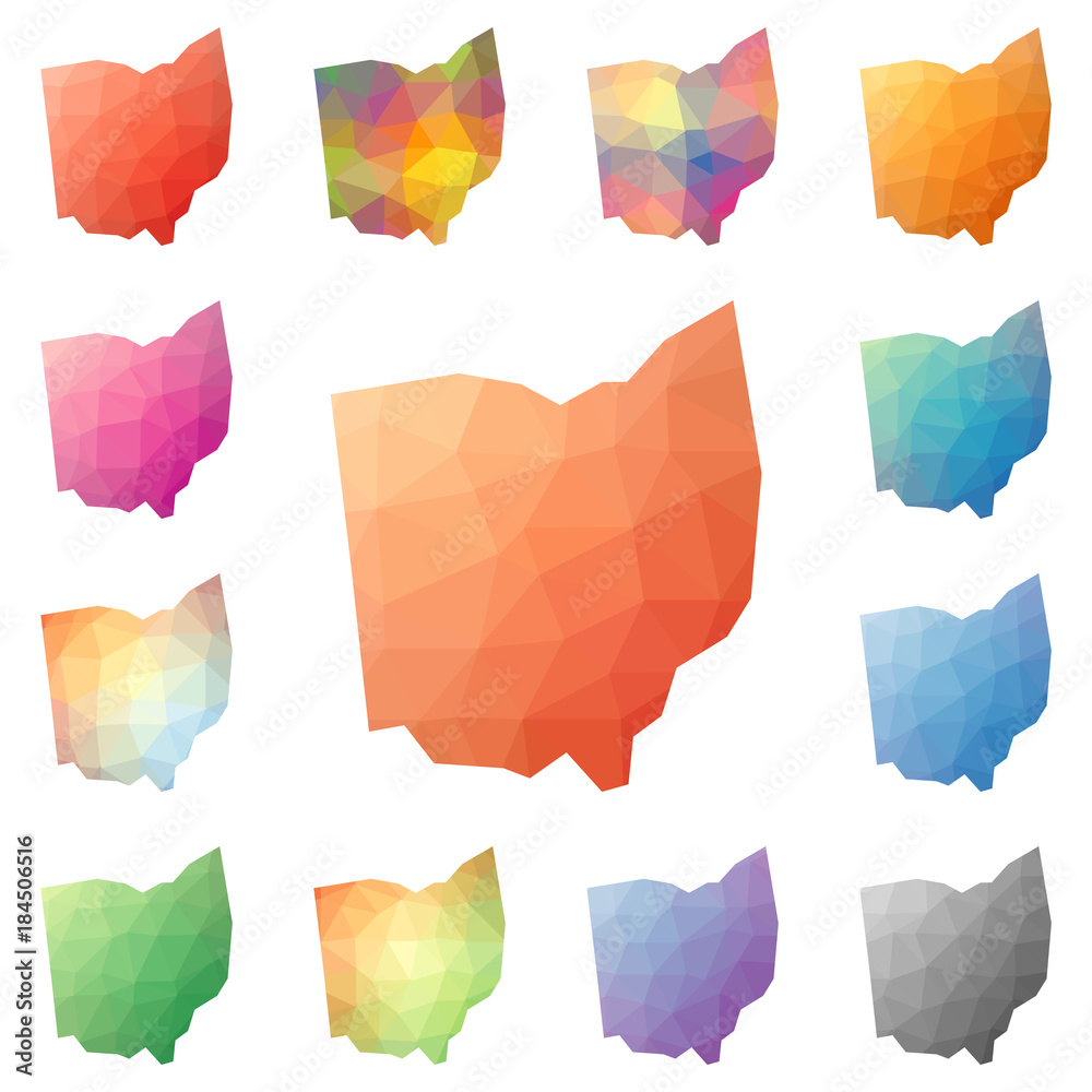Ohio geometric polygonal, mosaic style us state maps collection. Bright ...