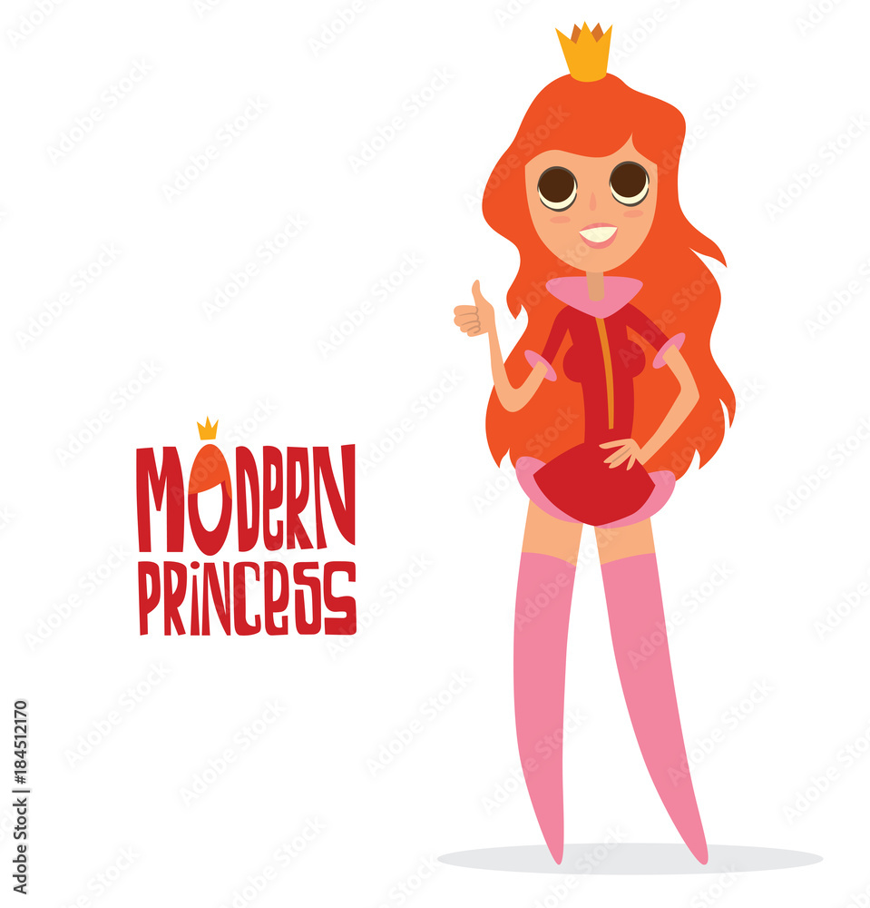 Vector cartoon image of a girl - modern princess with big eyes, long ...