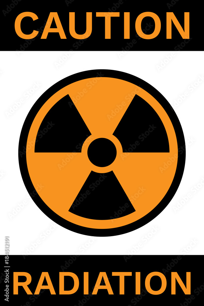 CAUTION RADIATION sign. Nuclear pollution symbol in circle on yellow ...