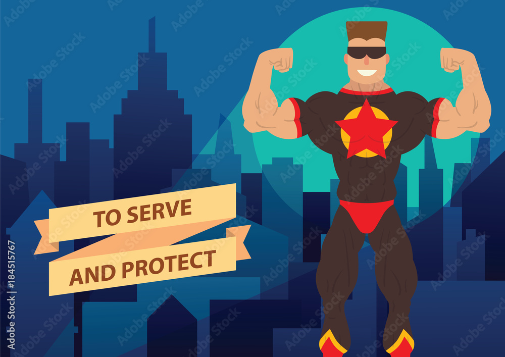 Vector cartoon image of a man superhero. Superhero with brown hair in ...