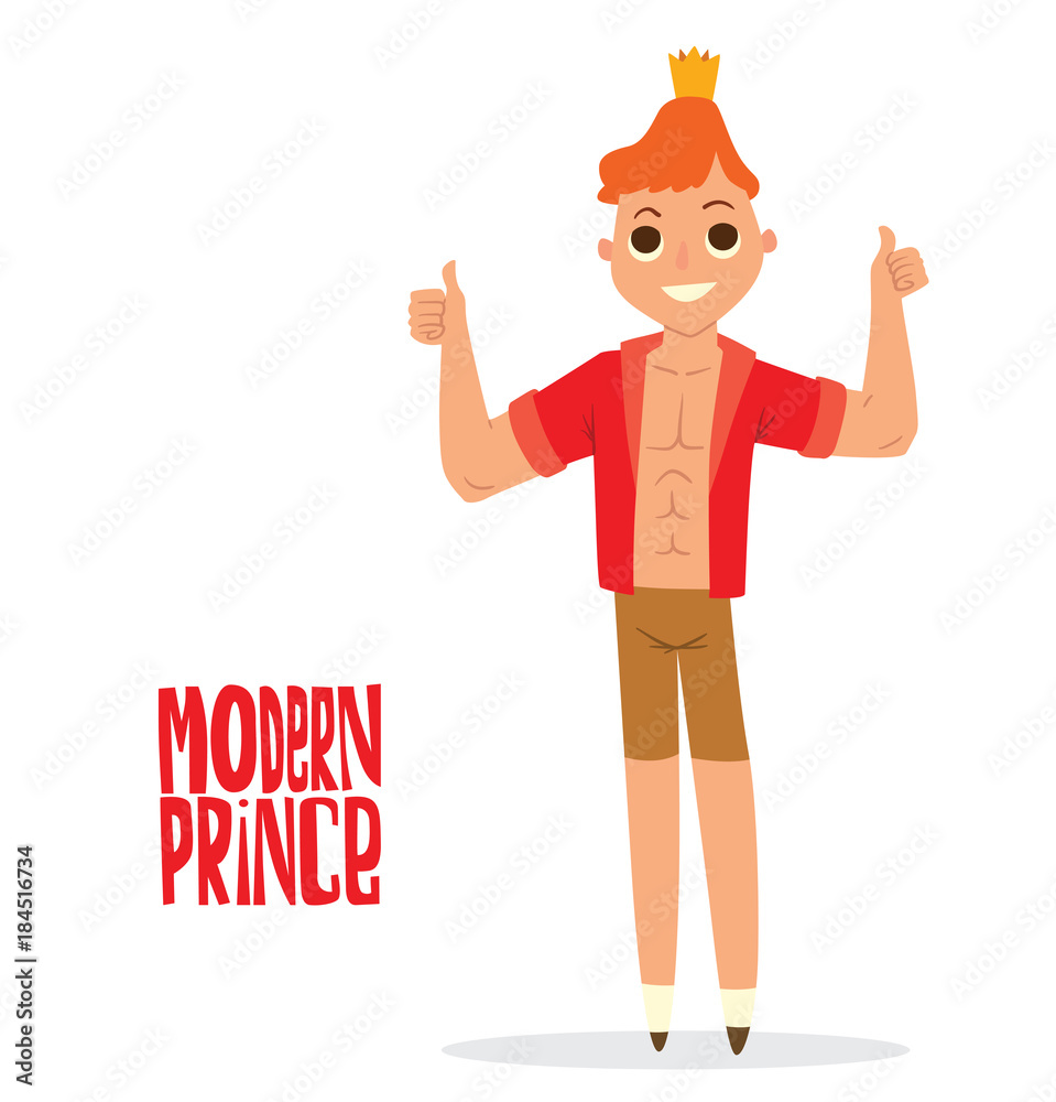 Vector cartoon image of a modern prince. Man with ginger hair. Man in ...