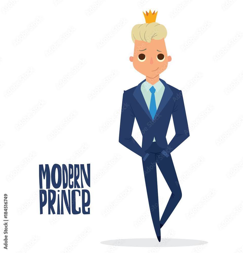 Vetor do Stock: Vector cartoon image of a modern prince. Man with a ...