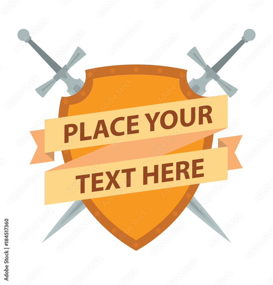 Vector image of the yellow frame in the form of a shield with crossed ...