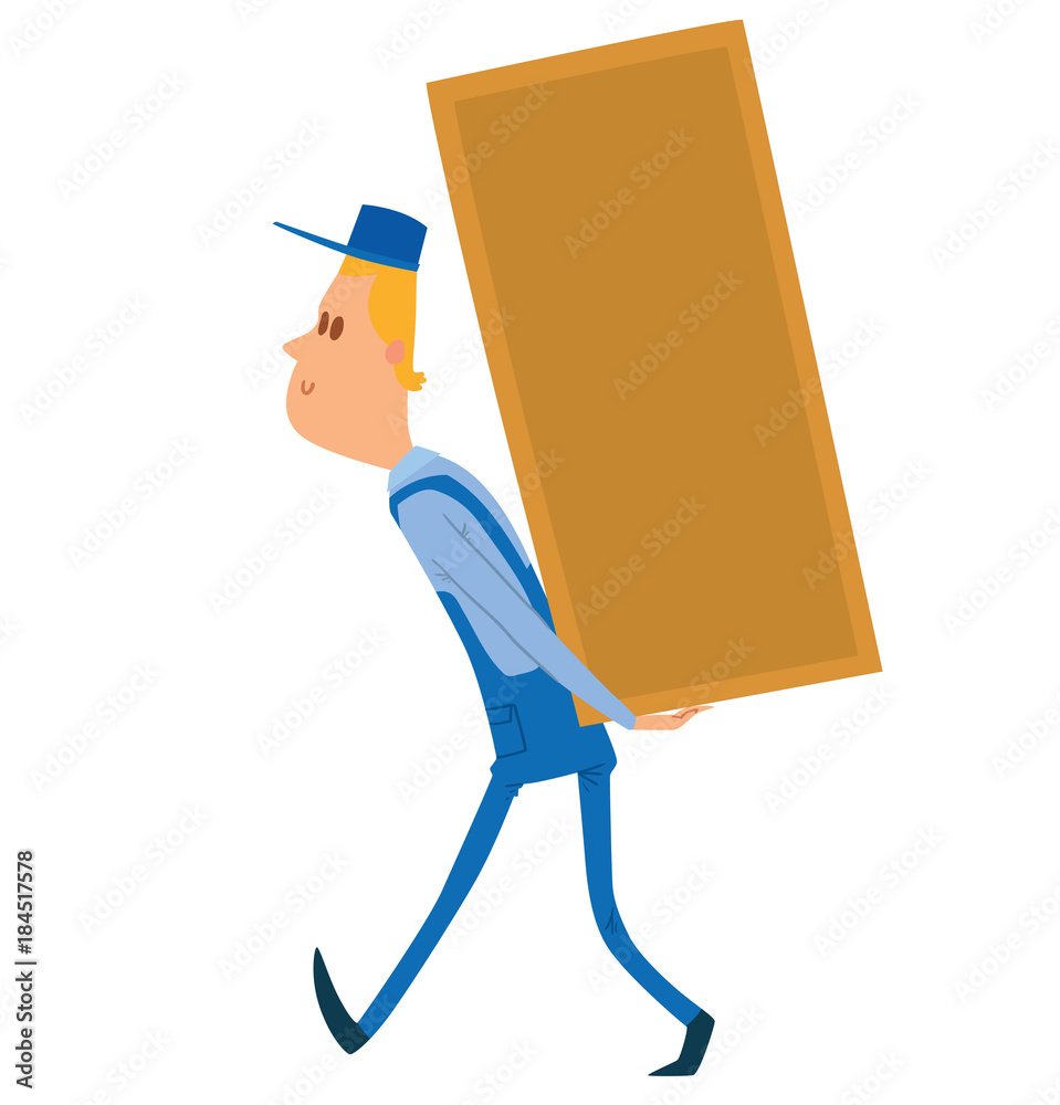 Vector cartoon image of a porter man with blond hair. Man in blue ...