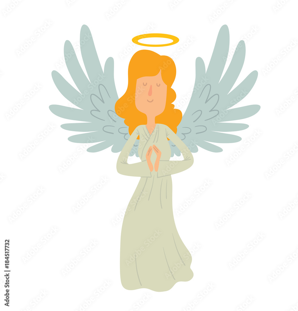 Vector cartoon image of a female angel. Female angel with blond hair in ...