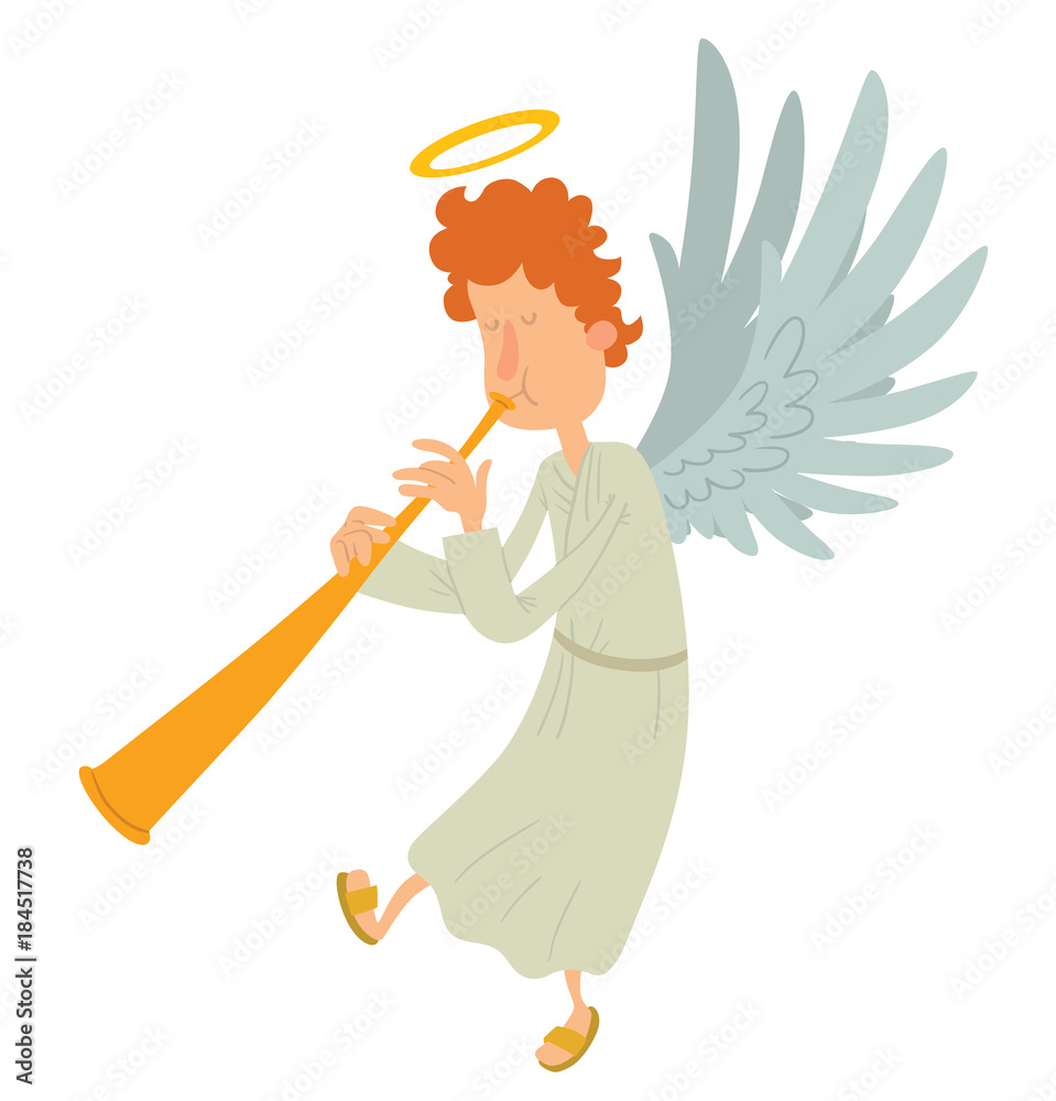 Vector cartoon image of a male angel. Male angel with orange curly hair ...