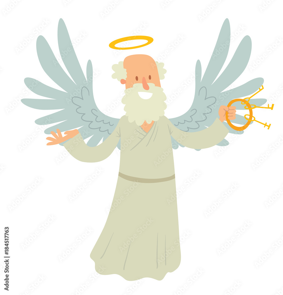 Vector cartoon image of a old male angel. Old male angel with gray hair ...