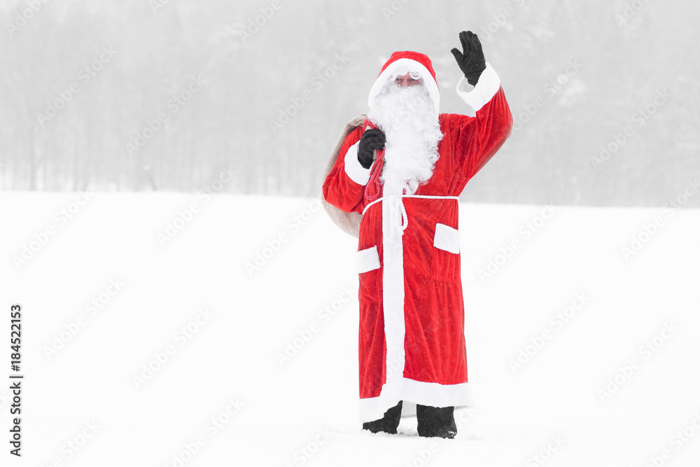 Weihnachtsmann in einer weißen Winterlandschaft Stock Photo | Adobe Stock