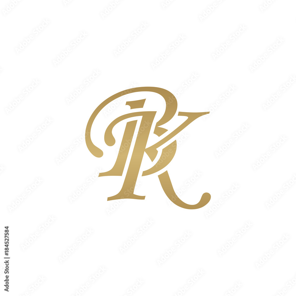 Initial letter BK, overlapping elegant monogram logo, luxury golden ...