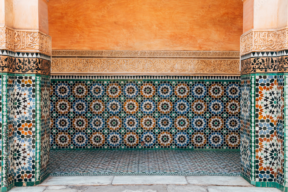 colorful ornamental tiles at moroccan courtyard Stock Photo | Adobe Stock