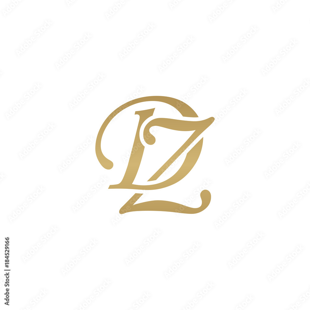 Initial letter DZ, overlapping elegant monogram logo, luxury golden ...