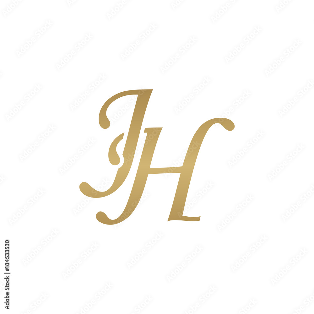 Initial letter JH, overlapping elegant monogram logo, luxury golden ...