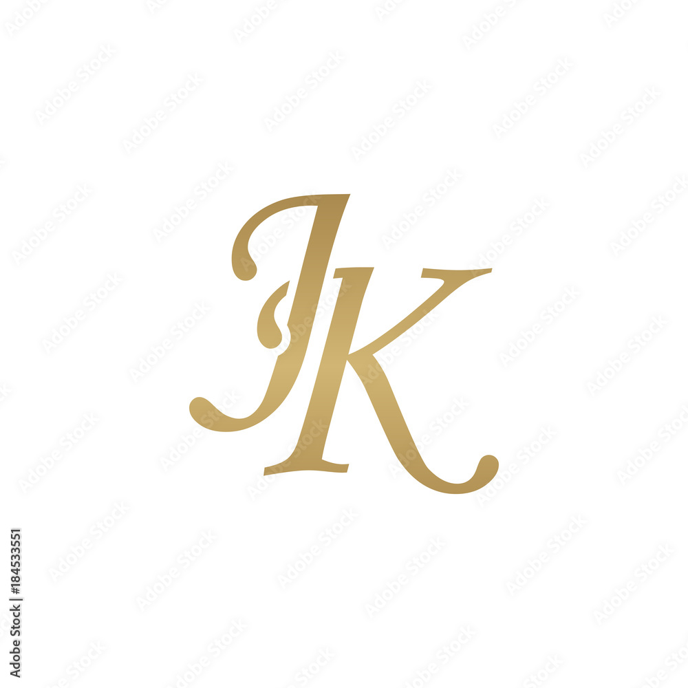 Initial letter JK, overlapping elegant monogram logo, luxury golden ...