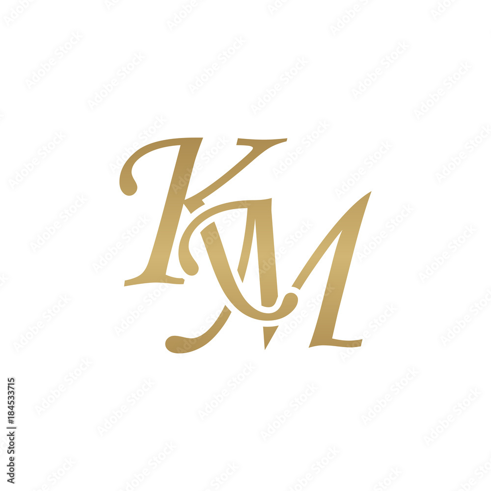 Initial letter KM, overlapping elegant monogram logo, luxury golden ...
