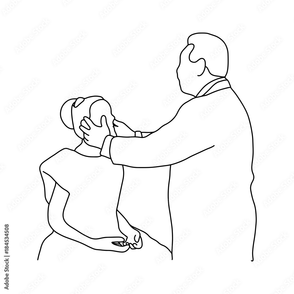 male doctor check up eye rim of female patient vector illustration ...