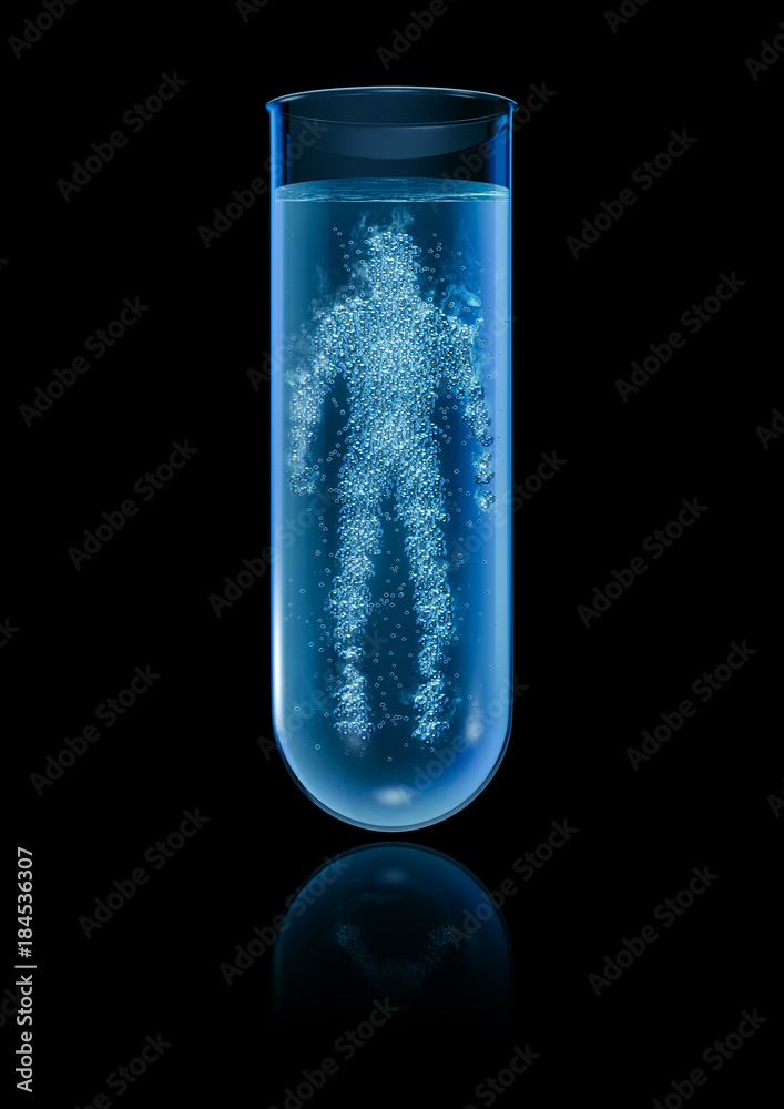 Test tube human / 3D illustration of human figure forming from bubbles ...