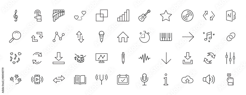 Set of Music Related Vector Line Icons. Contains such Icons as Pan ...
