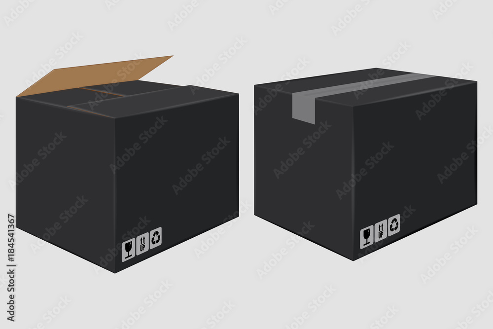 Black Cardboard Close Box. Side View. Package Design Stock Vector ...