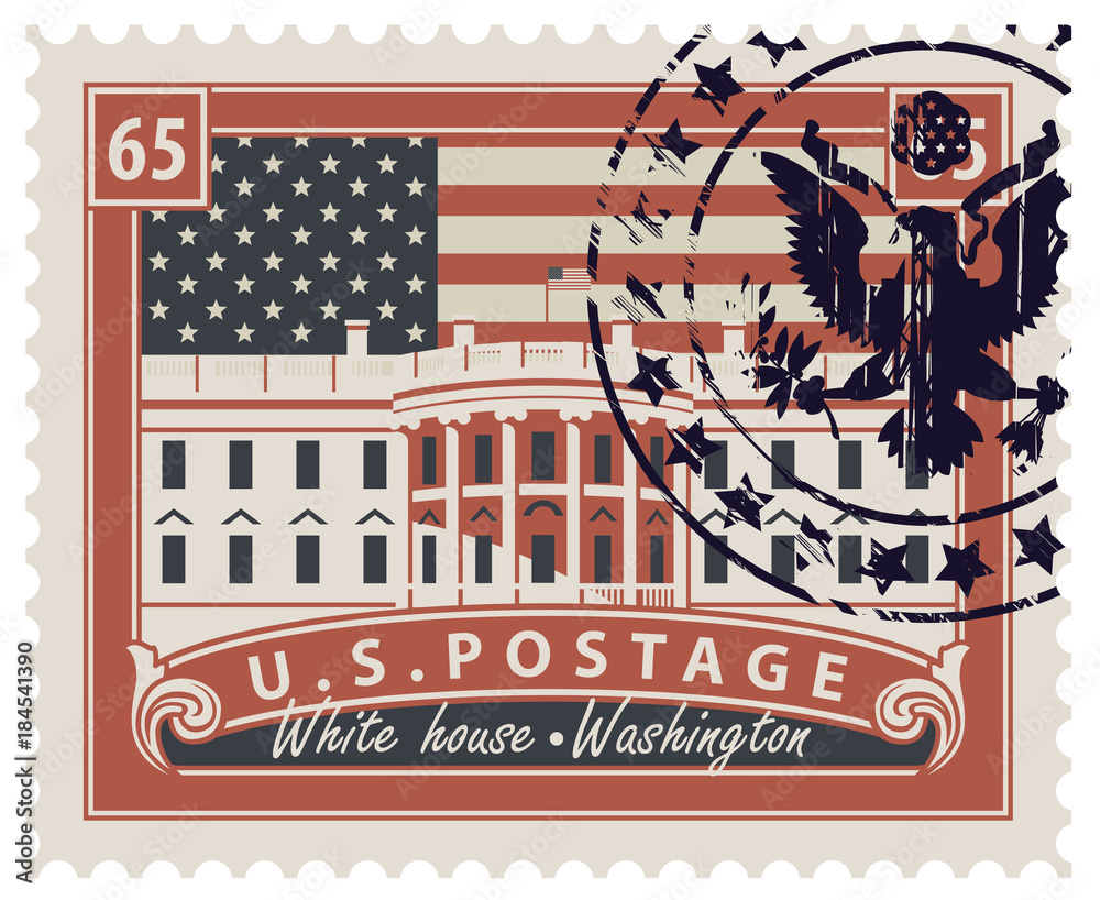 Postage stamp with inscriptions and the image of the US Capitol in ...