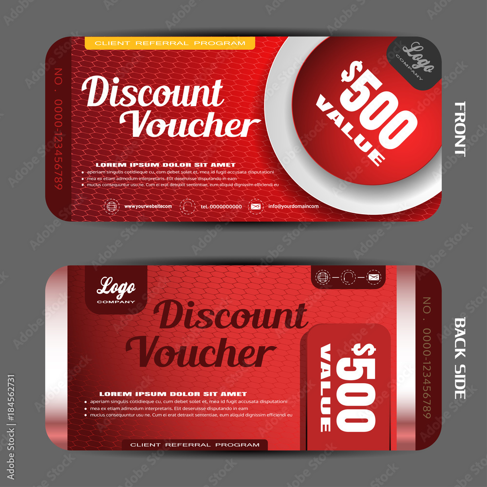 Vector discount voucher on the gradient hexagon mesh pattern and red ...
