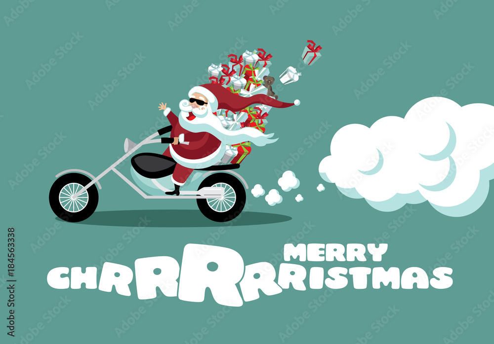 Cartoon Santa Claus riding a motorcycle. EPS 10 vector. Stock Vector ...