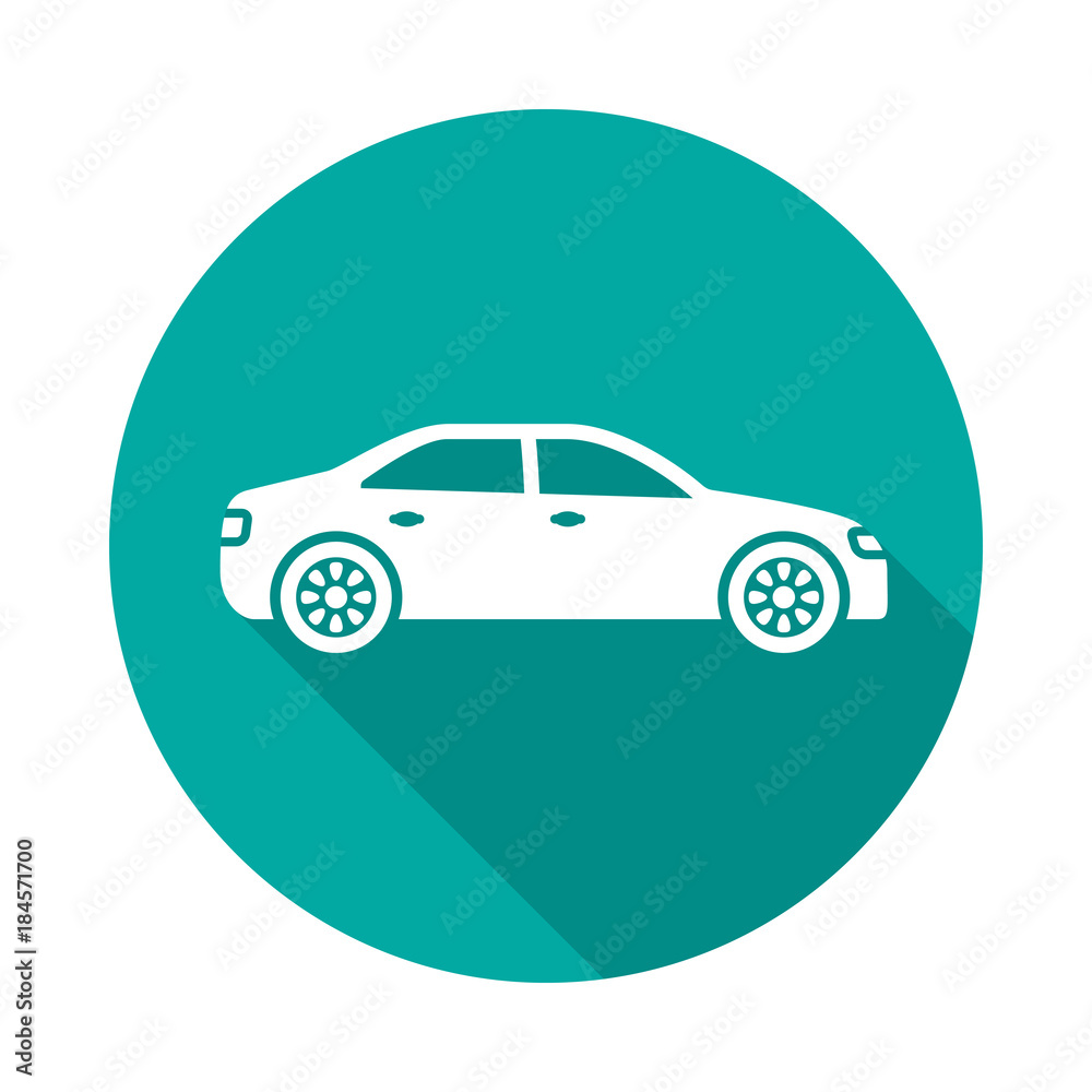Car circle icon with long shadow. Flat design style. Car simple ...
