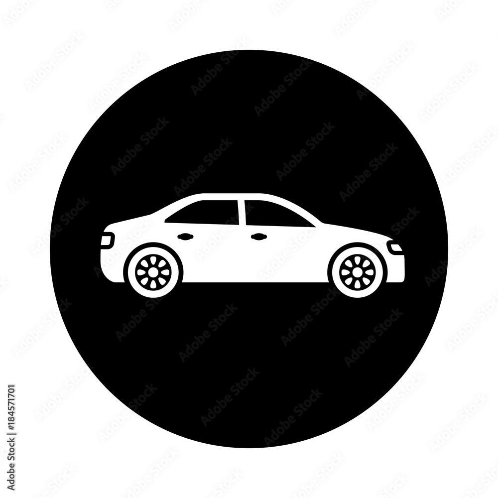 Car circle icon. Black, round, minimalist icon isolated on white ...