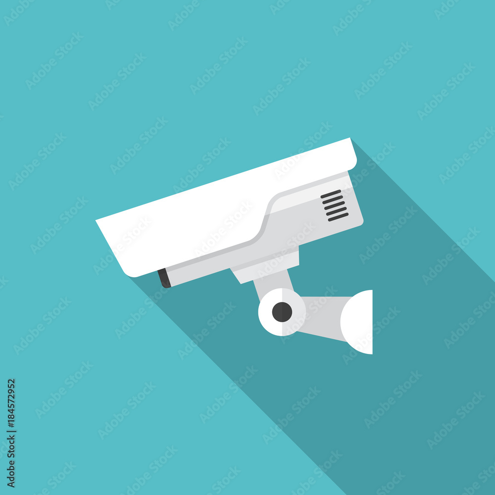 Security camera icon with long shadow. Flat design style. CCTV camera ...