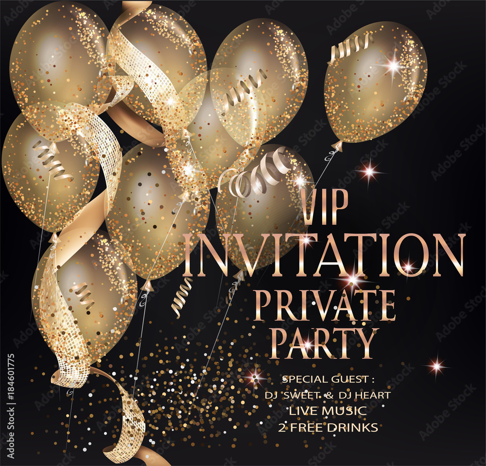 Vip invitation card with gold ribbon and serpentine. Vector ...