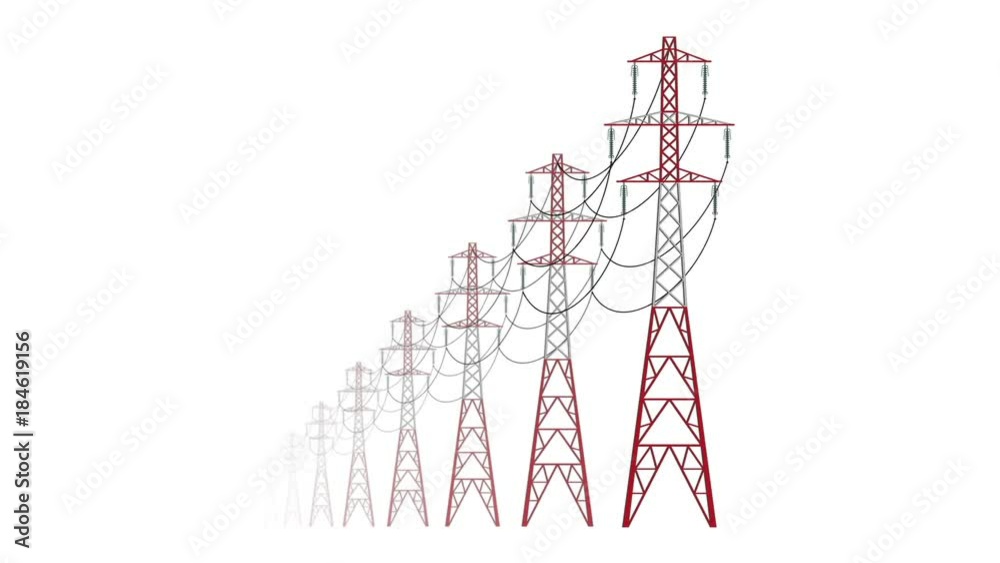 Vector high voltage pylons on white background in a row. Isolated ...