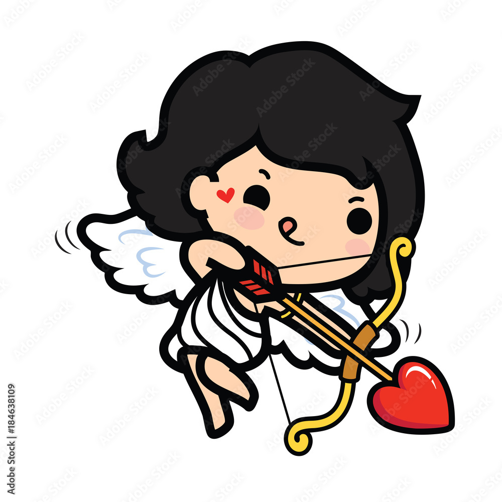 Happy Valentines Day Cute Cartoon Cupid Girl Shooting Arrow Heart Stock Vector Adobe Stock