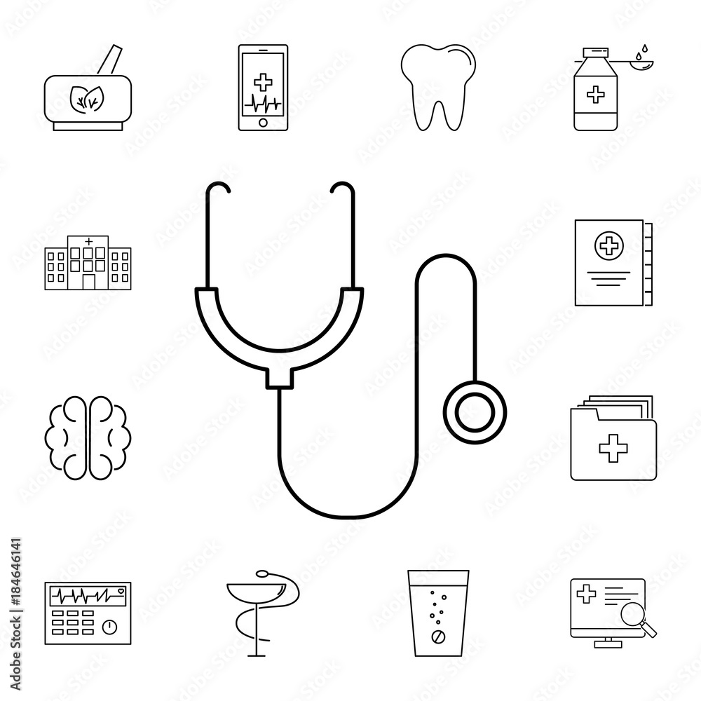 Stethoscope or steth - medical line icon. Set of medicine tools icons ...