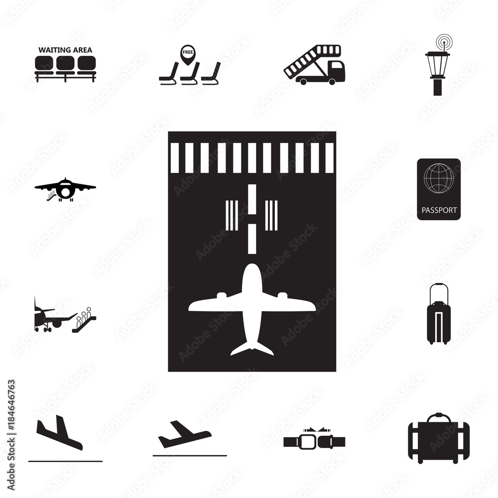 Airplane on Runway Icon. Set of airport element icons. Premium quality ...