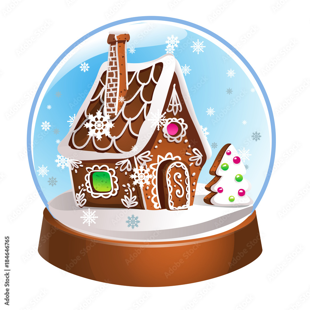 Magic Christmas snow globe vector illustration. Glass snowglobe gift ...