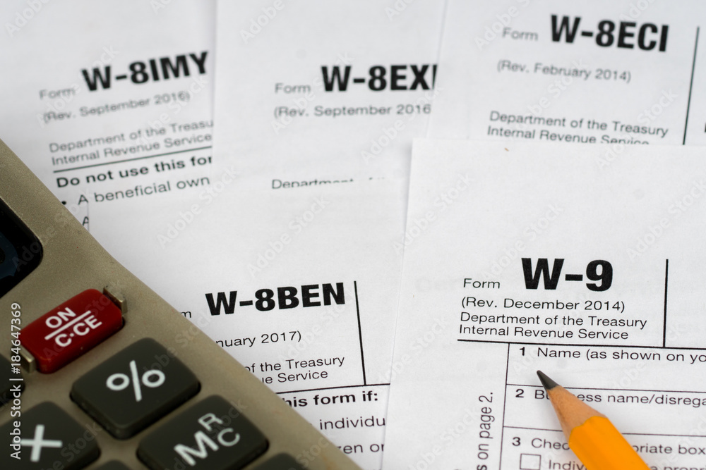 w-9 and w-8ben tax forms Stock Photo | Adobe Stock
