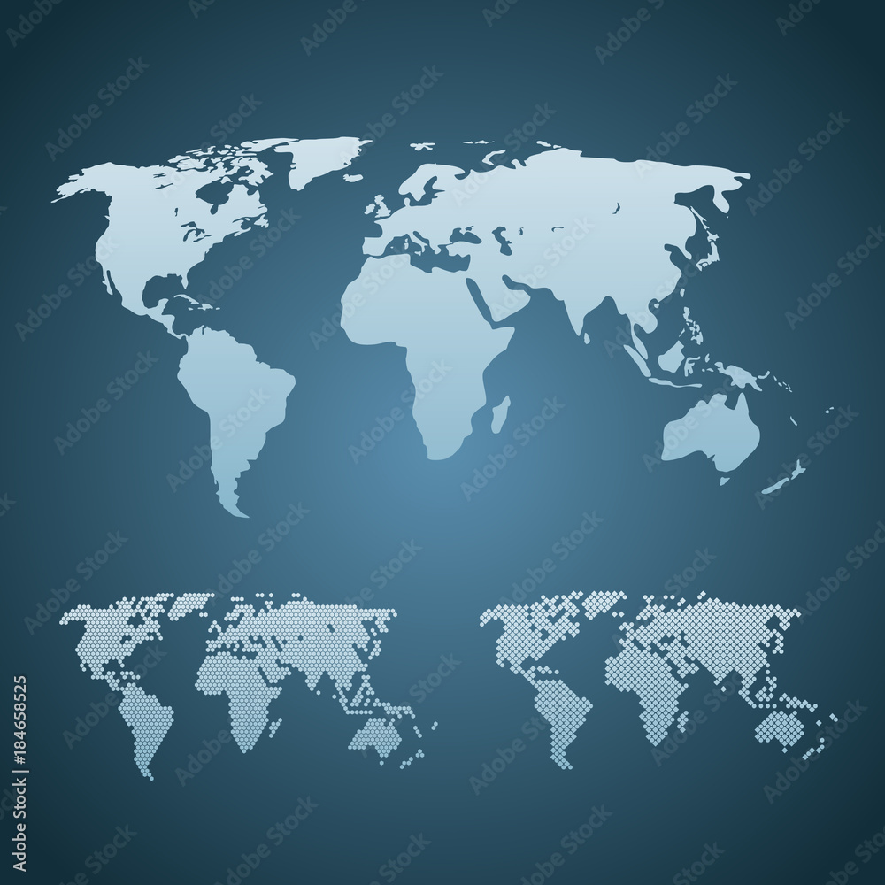 Three stylized world maps are isolated. World map world template, web ...