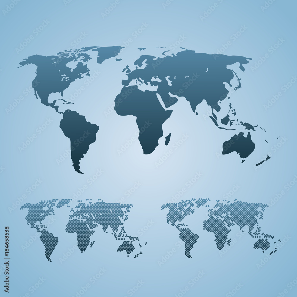 Three stylized world maps are isolated. World map world template, web ...