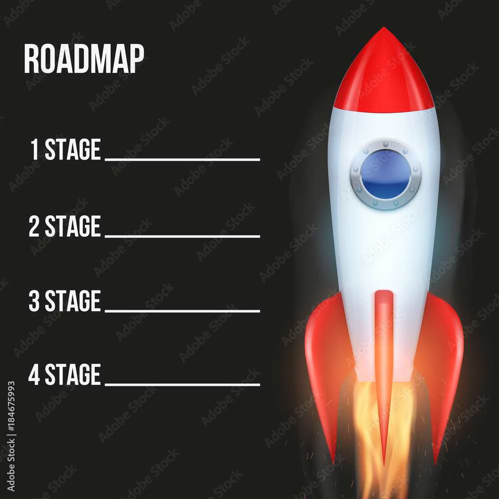 Business concept of timeline roadmap with rocket. Task execution plan ...