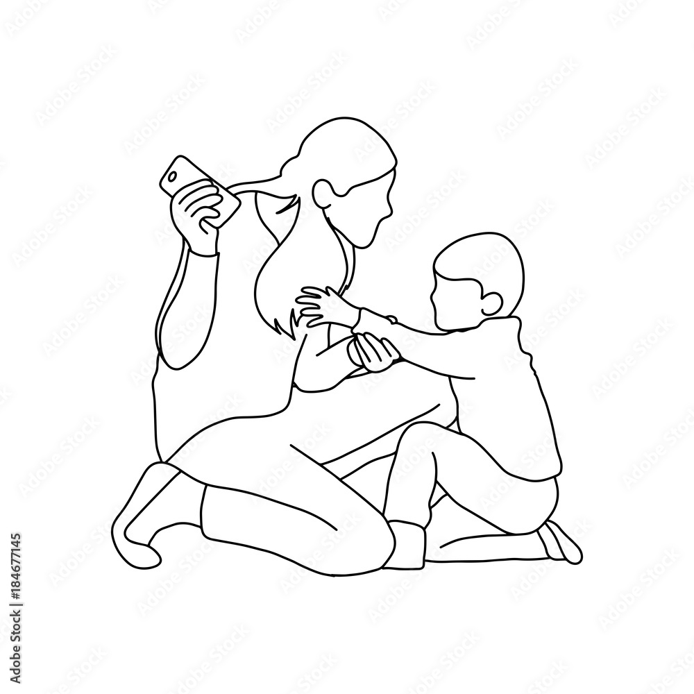 boy trying to take mobile phone from his mother vector illustration ...