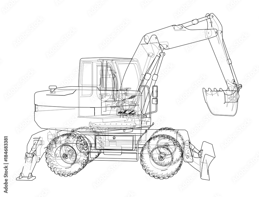 Outline of excavator isolated on white background Stock Vector | Adobe ...