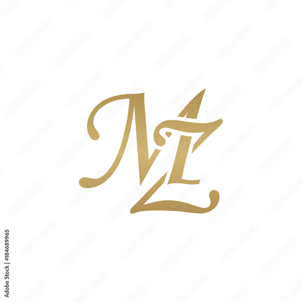 Initial letter MZ, overlapping elegant monogram logo, luxury golden ...