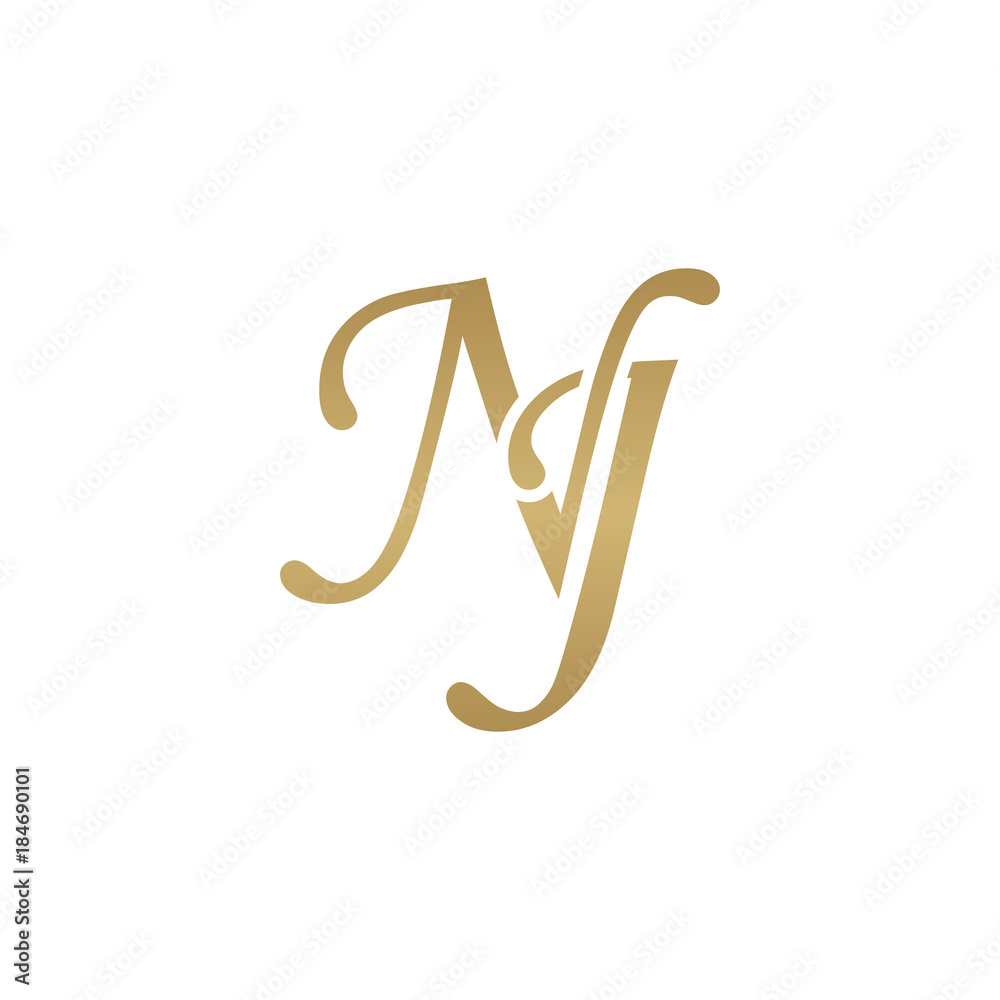 Initial letter NJ, overlapping elegant monogram logo, luxury golden ...