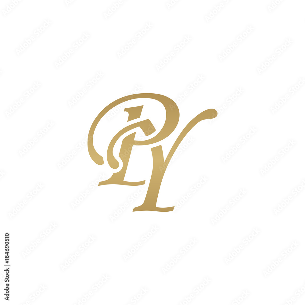 Initial letter PY, overlapping elegant monogram logo, luxury golden ...