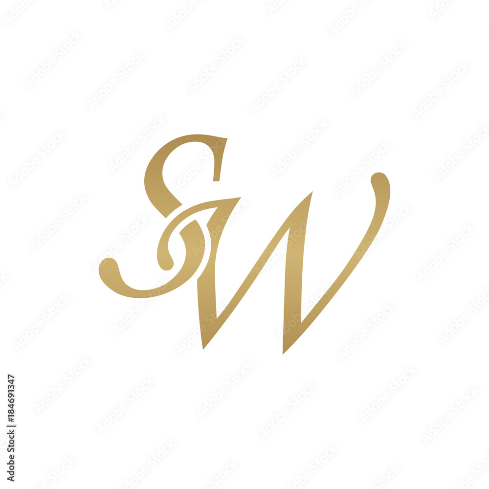 Initial letter SW, overlapping elegant monogram logo, luxury golden ...