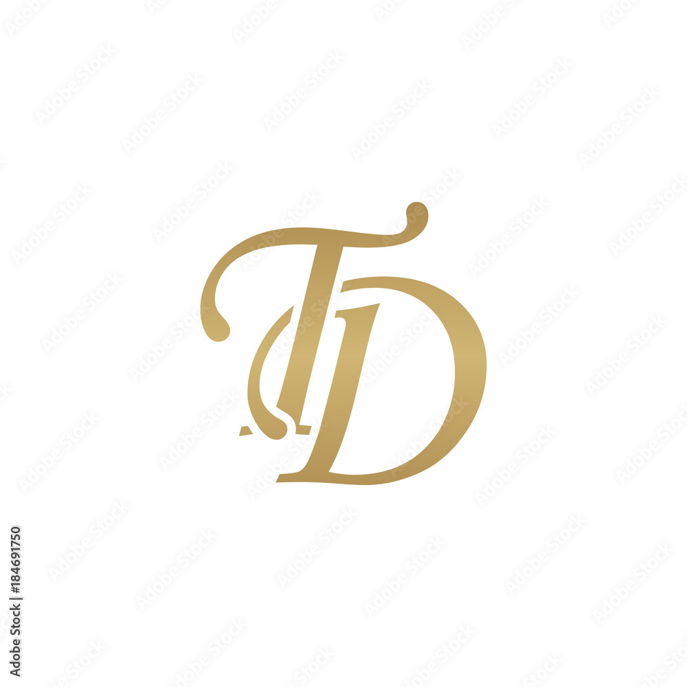 Initial letter TD, overlapping elegant monogram logo, luxury golden ...